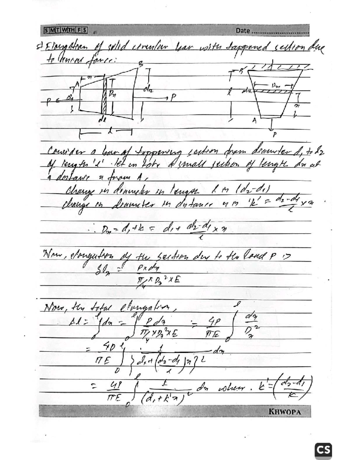 SOM2 - Elongation Analysis of Tapered Sections in Chapter 2 - Studocu