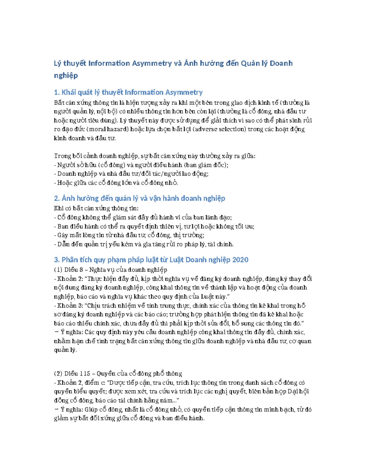 Lý thuyết Bất cân xứng Thông tin và Ảnh hưởng đến Quản lý DN 1 - Studocu