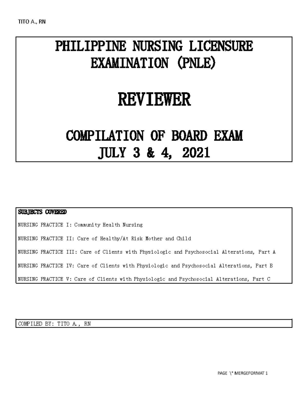 PNLE 2021 November Exam Reviewer: Board Exam Compilation with Answers ...