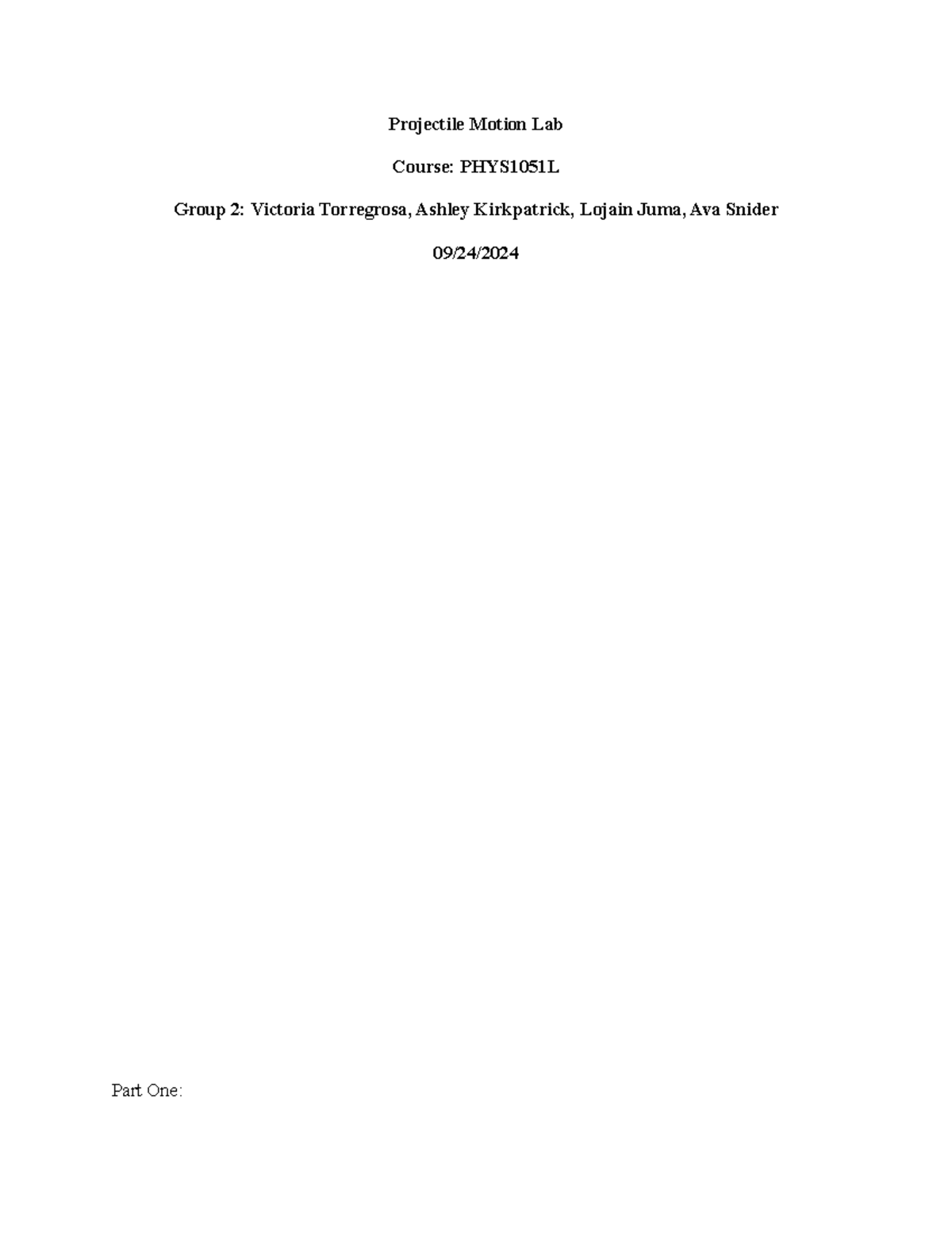 Projectile Motion Lab Report: PHYS1051L Group 2 Findings - Studocu