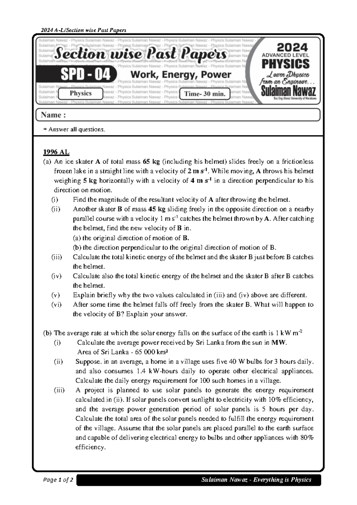 2024 AL Physics Past Paper Solutions: Kinematics & Energy Calculations ...