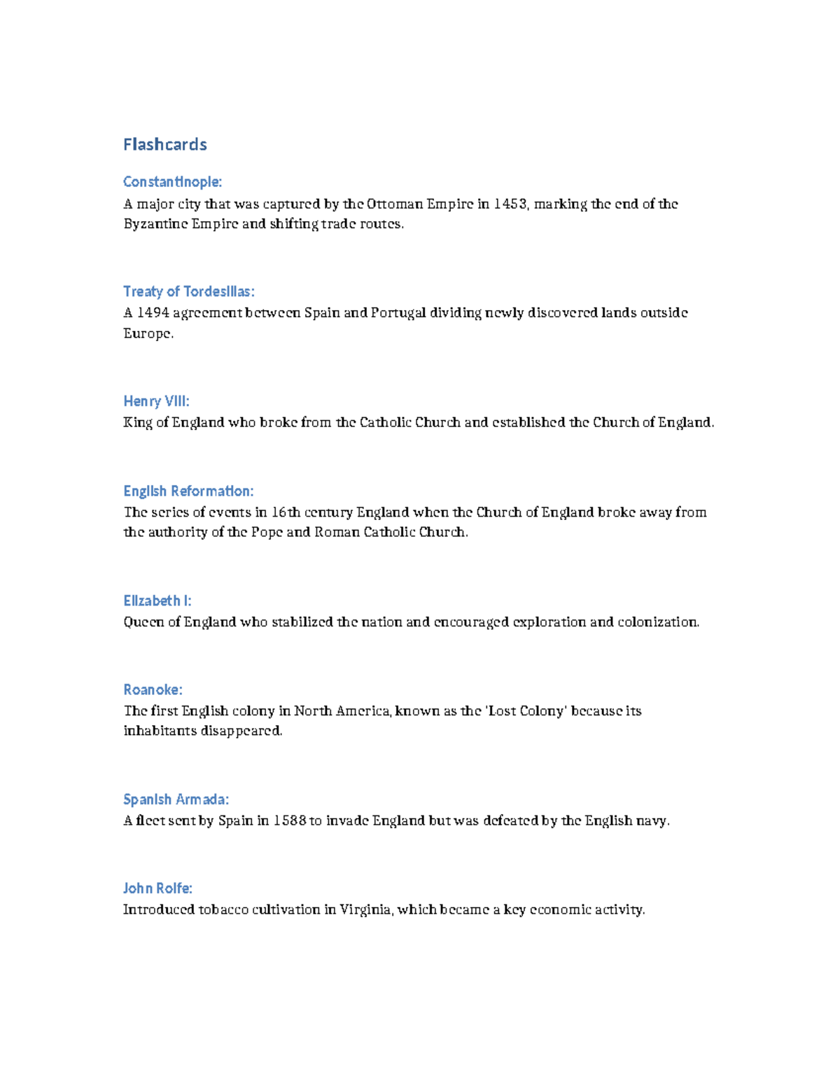 Flashcards for APUSH: Key Events & Figures in Early American History ...