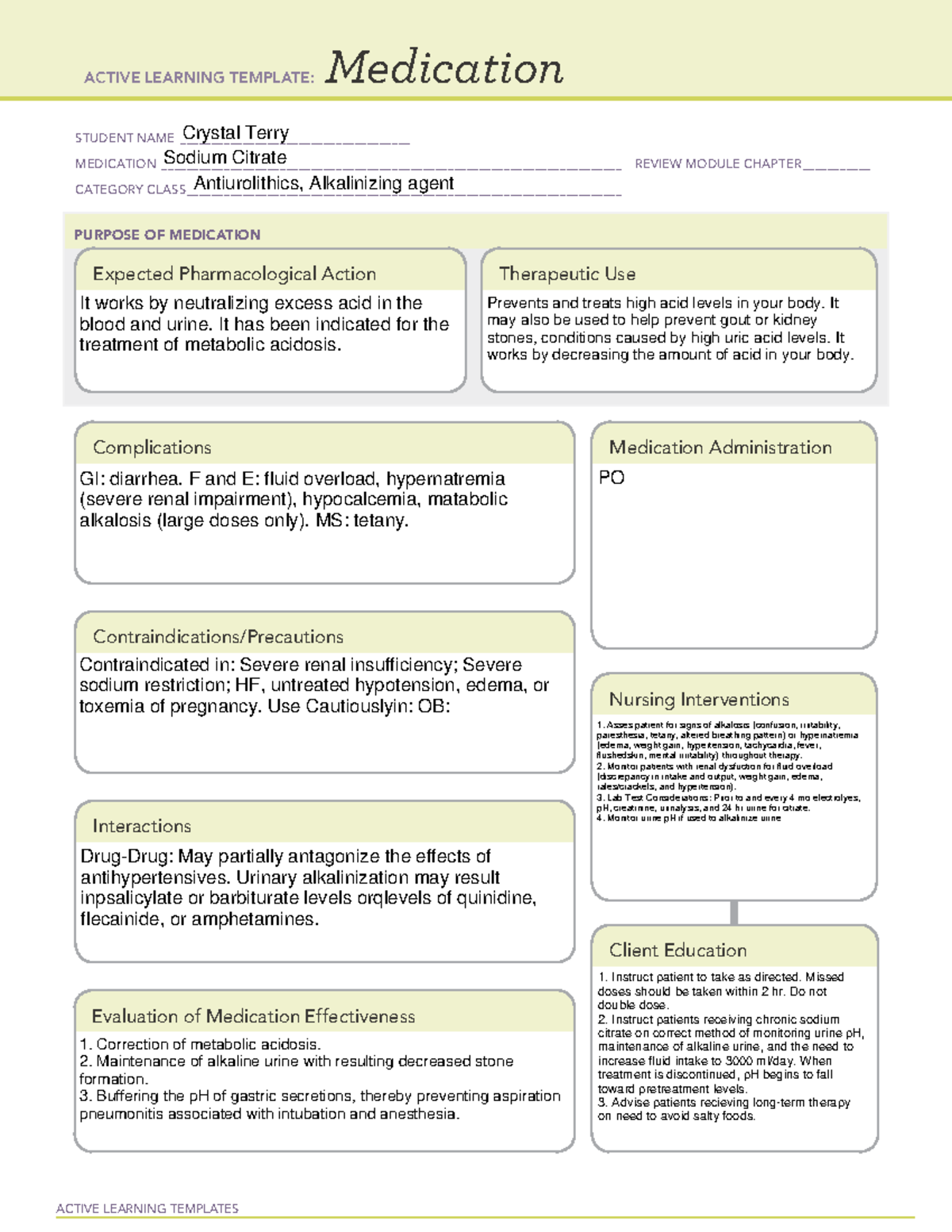 Sodium citrate - Pharmacology assignment - ACTIVE LEARNING TEMPLATES ...