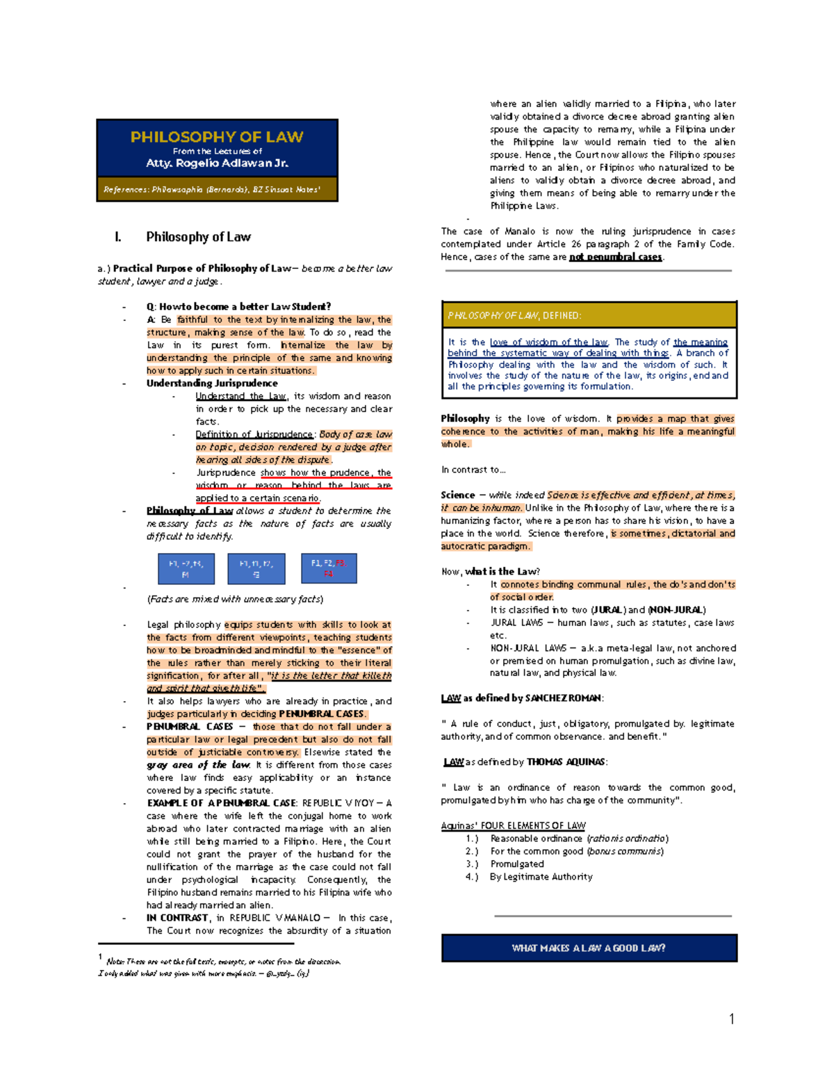 PHIL 101: Comprehensive Notes on Philosophy of Law Lectures - Studocu