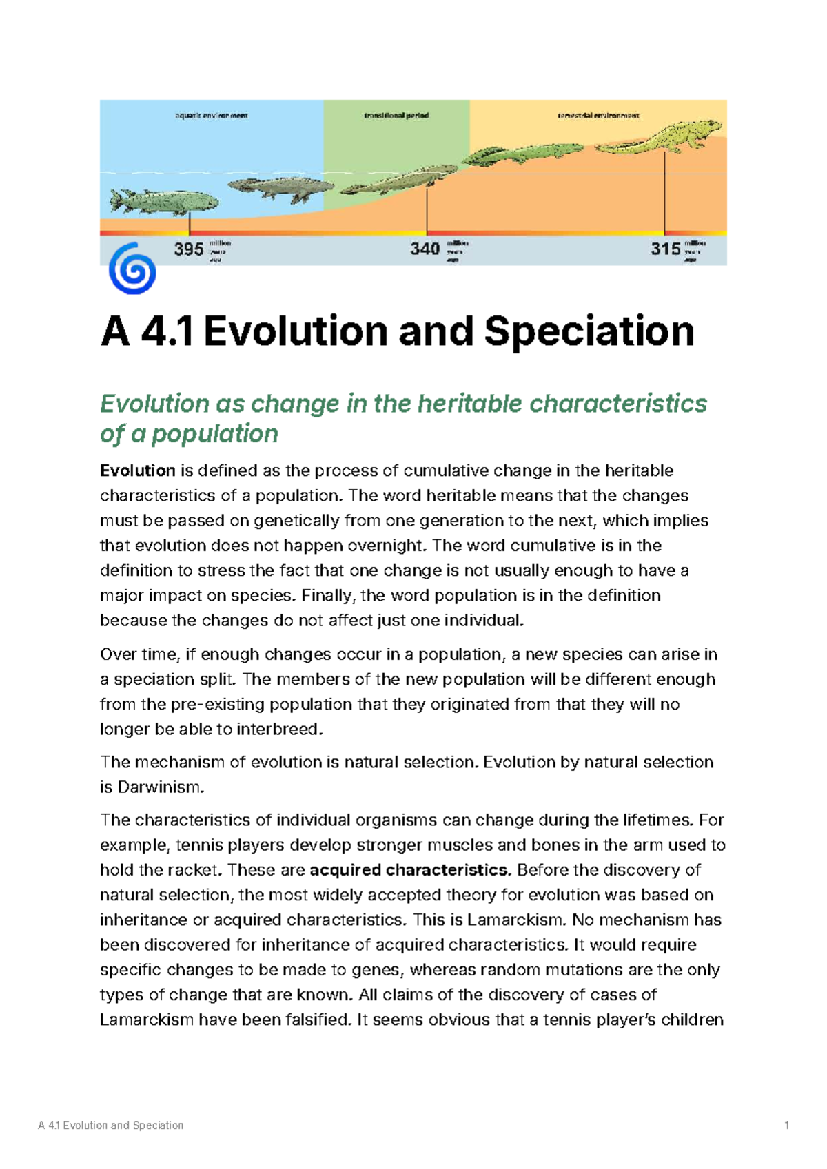 A4.1 Evolution and Speciation: Mechanisms and Evidence of Change - Studocu