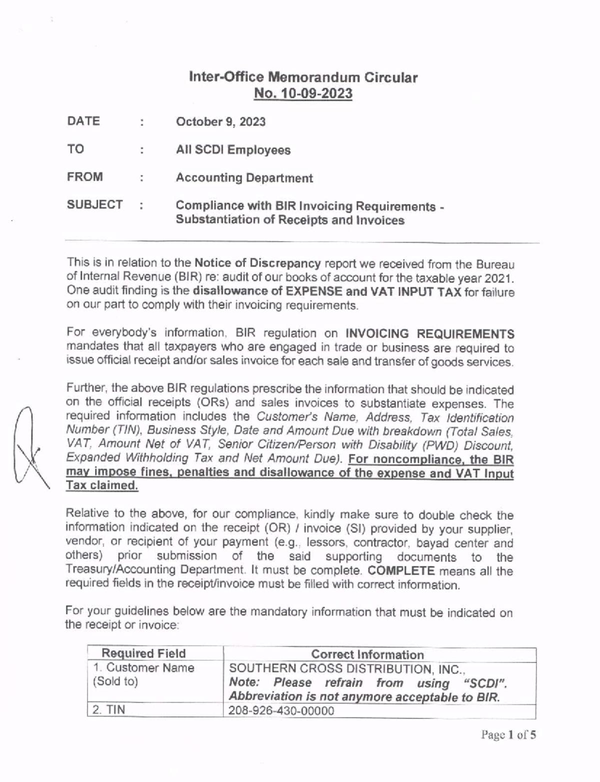 MC 10-09-2023: Compliance with BIR Invoicing Requirements - Studocu