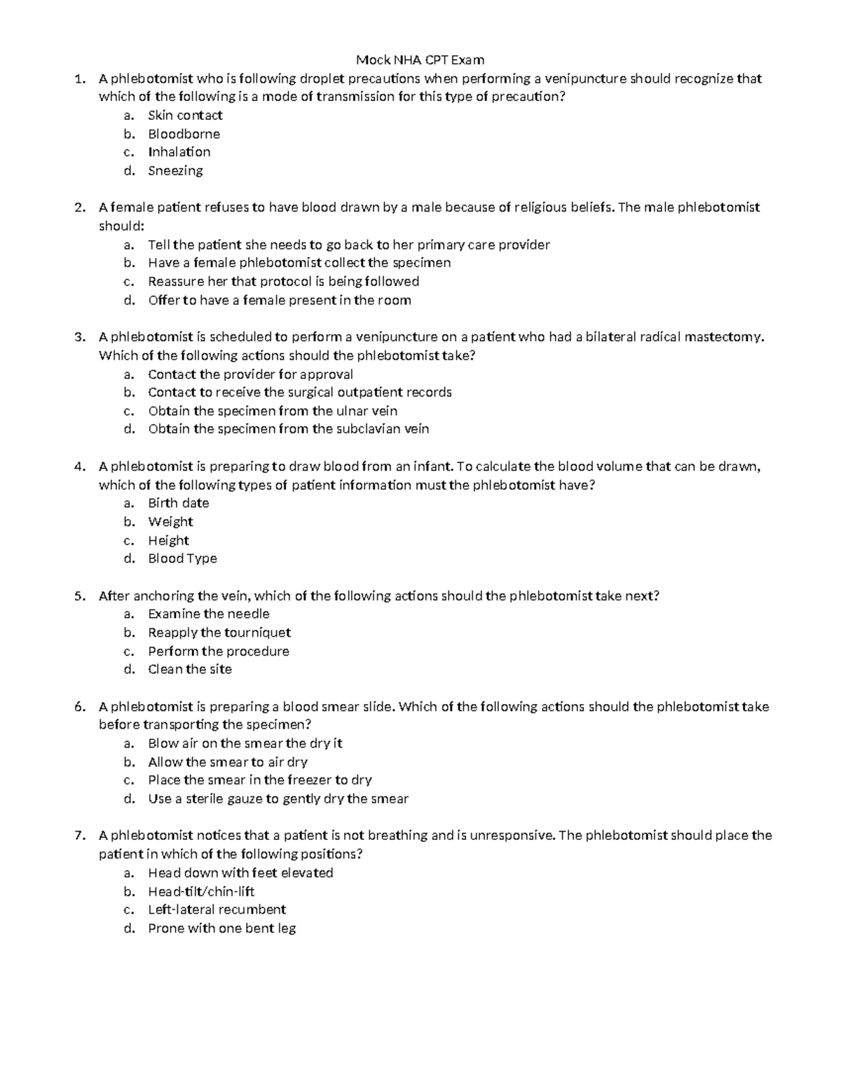 Mock NHA CPT Exam Review for Phlebotomists: Key Concepts and Practices ...
