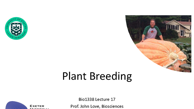 Bio1338 Lecture 17: Plant Breeding & Genetic Variation Overview - Studocu