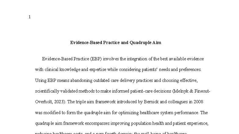Evidence-Based Practice and Quadruple Aim Analysis (NURS 101) - Studocu