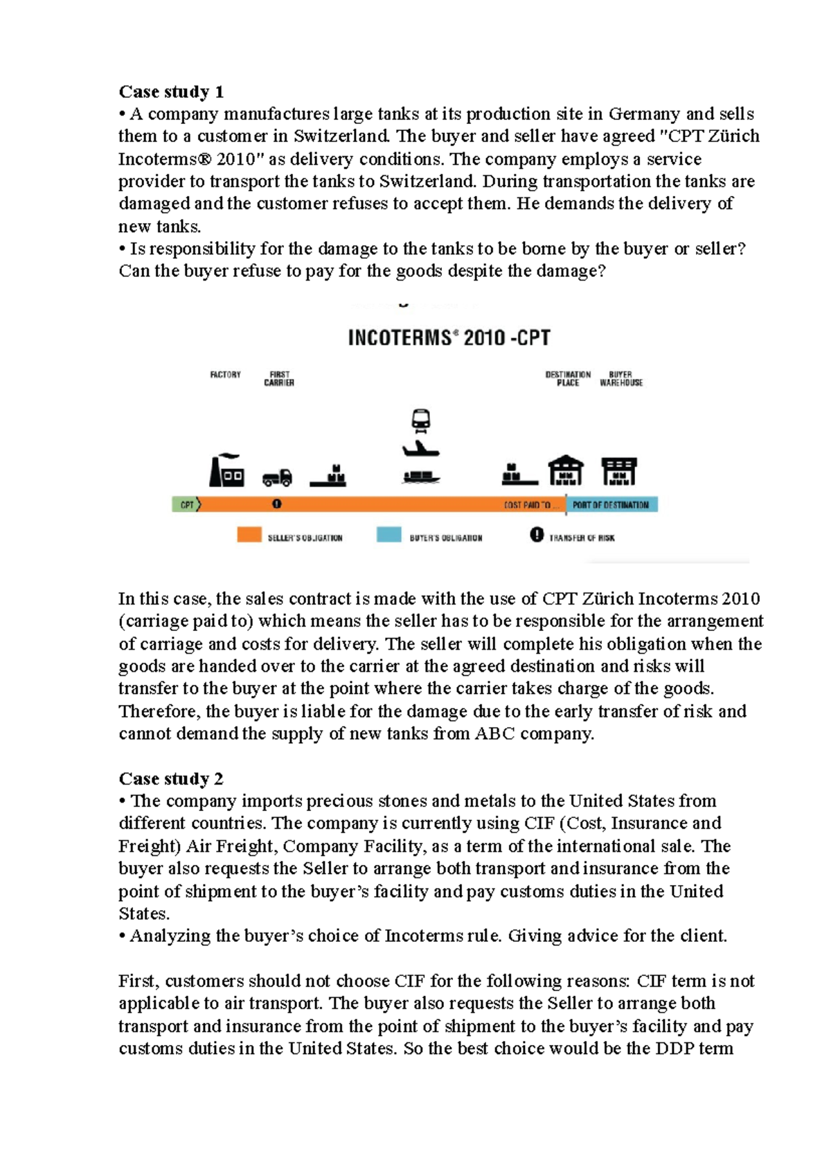 Case Study on Incoterms 2010: International Payment Challenges - Studocu