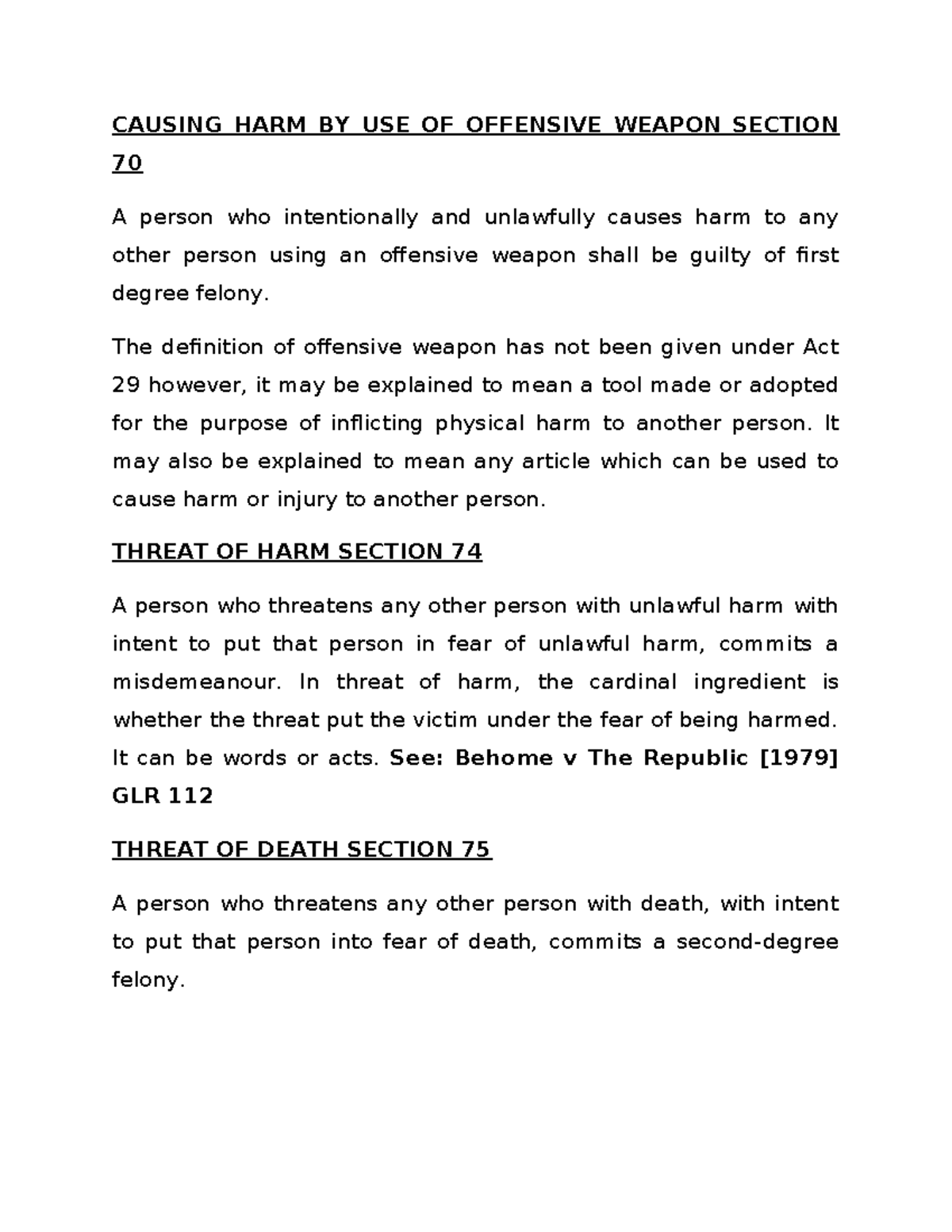 Causing Harm with Offensive Weapons: Section 70 & Related Offenses ...