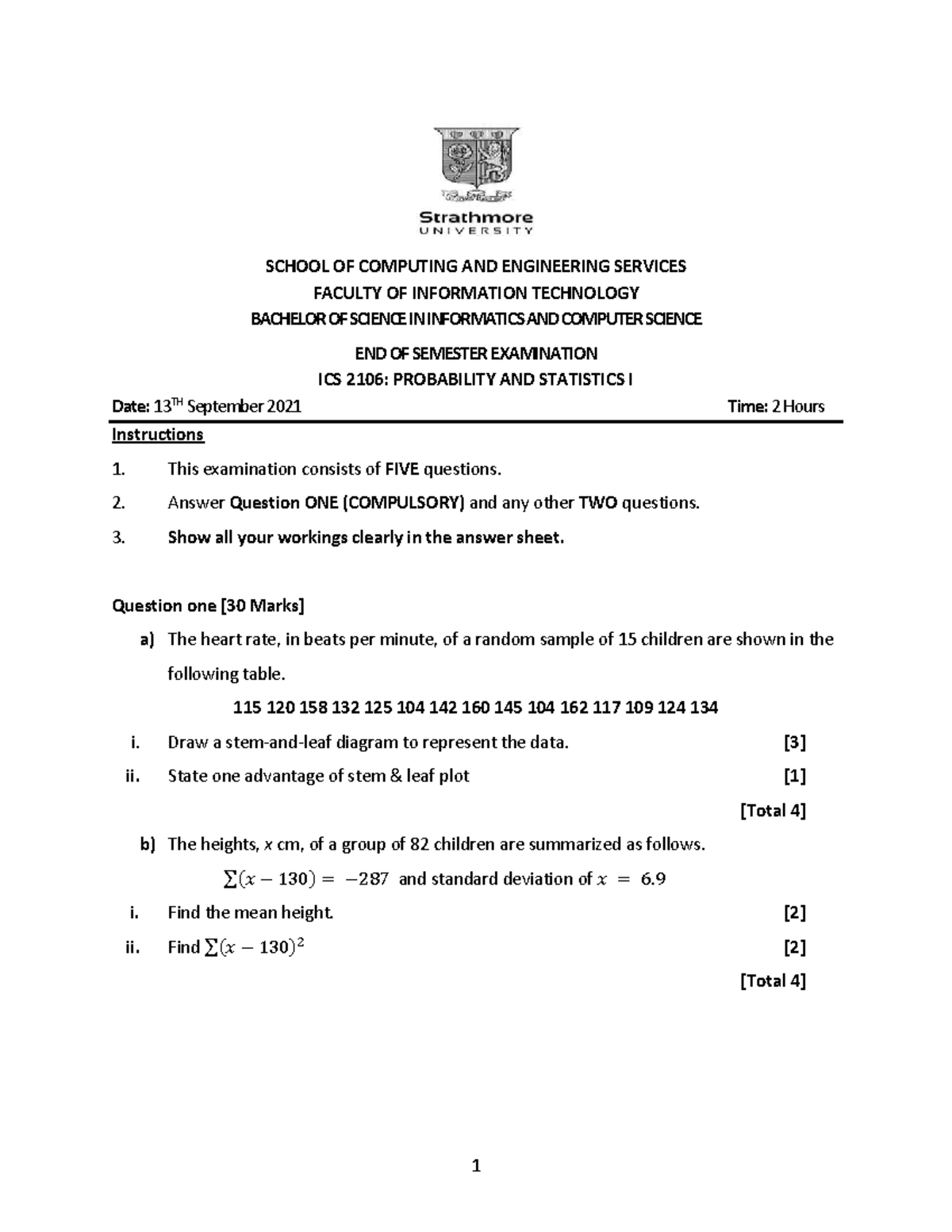 ICS 2106: Probability and Statistics I - End of Semester Exam Notes ...