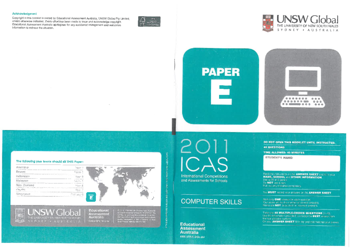 2011 ICAS Computer Skills Paper E - Sample Questions and Answers - Studocu