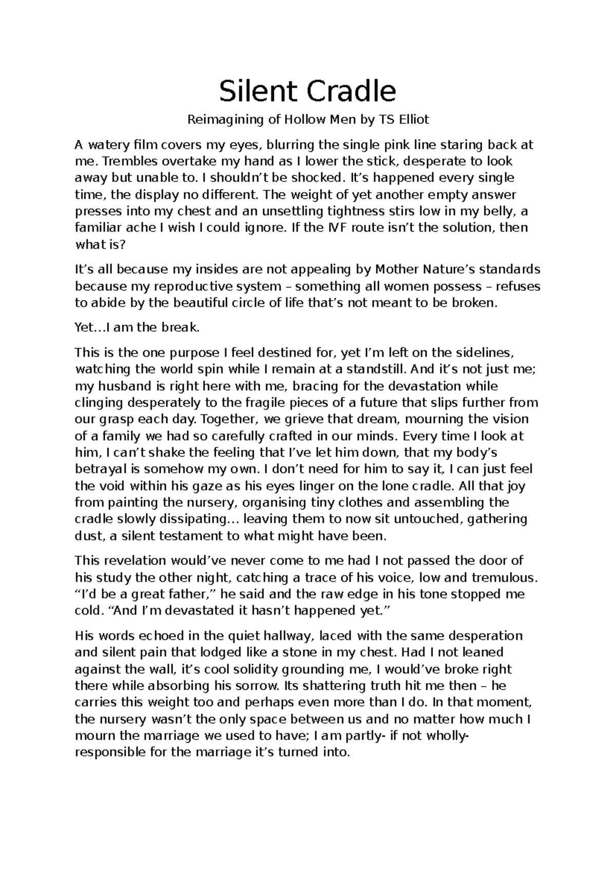 Silent Cradle: A Reflection on Loss and Motherhood - Studocu