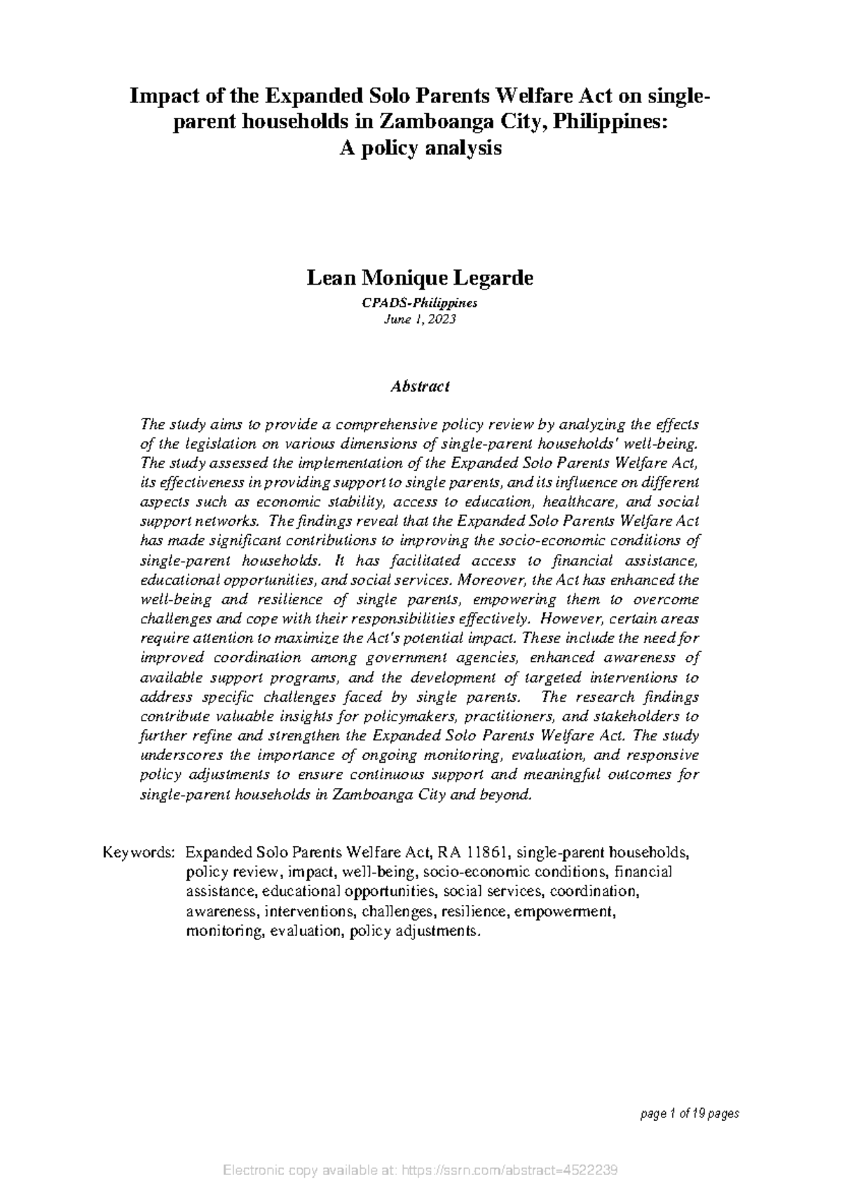 Impact of the Expanded Solo Parents Welfare Act (RA 11861) on Zamboanga ...