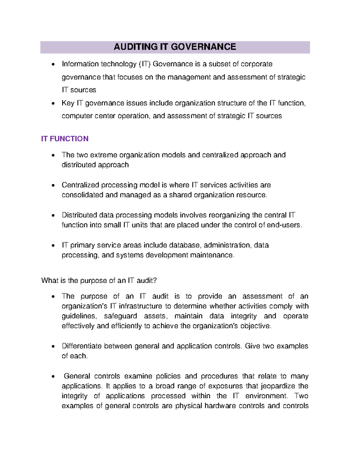 (CIS) Auditing in CIS- IT Governance - AUDITING IT GOVERNANCE ...