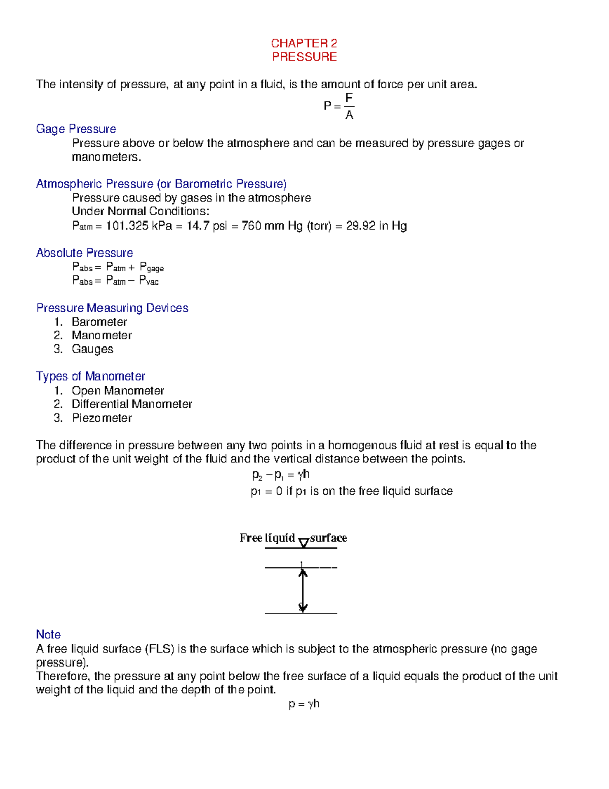 2. Pressure - easy access - CHAPTER 2 PRESSURE The intensity of ...