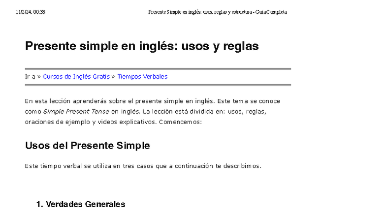 Guía Completa del Presente Simple en Inglés: Usos y Reglas - Studocu