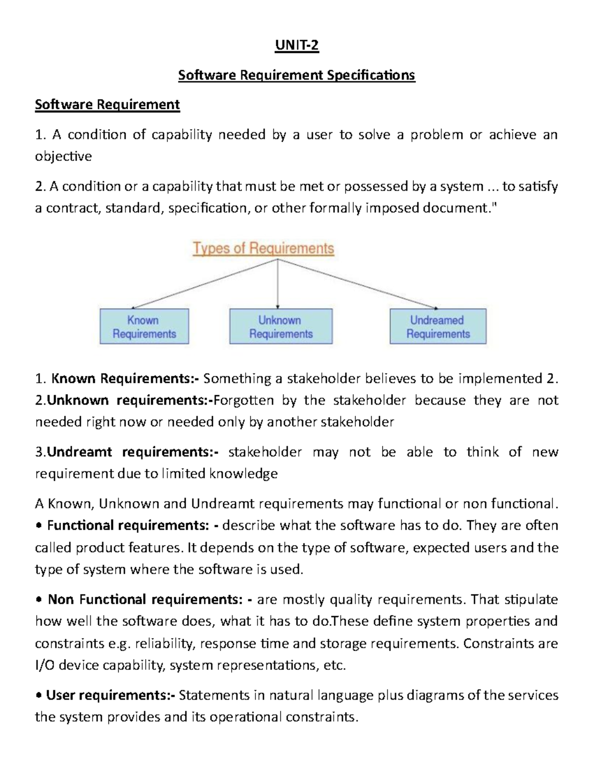 Software Requirement Specifications (SRS) for UNIT2 (Software ...