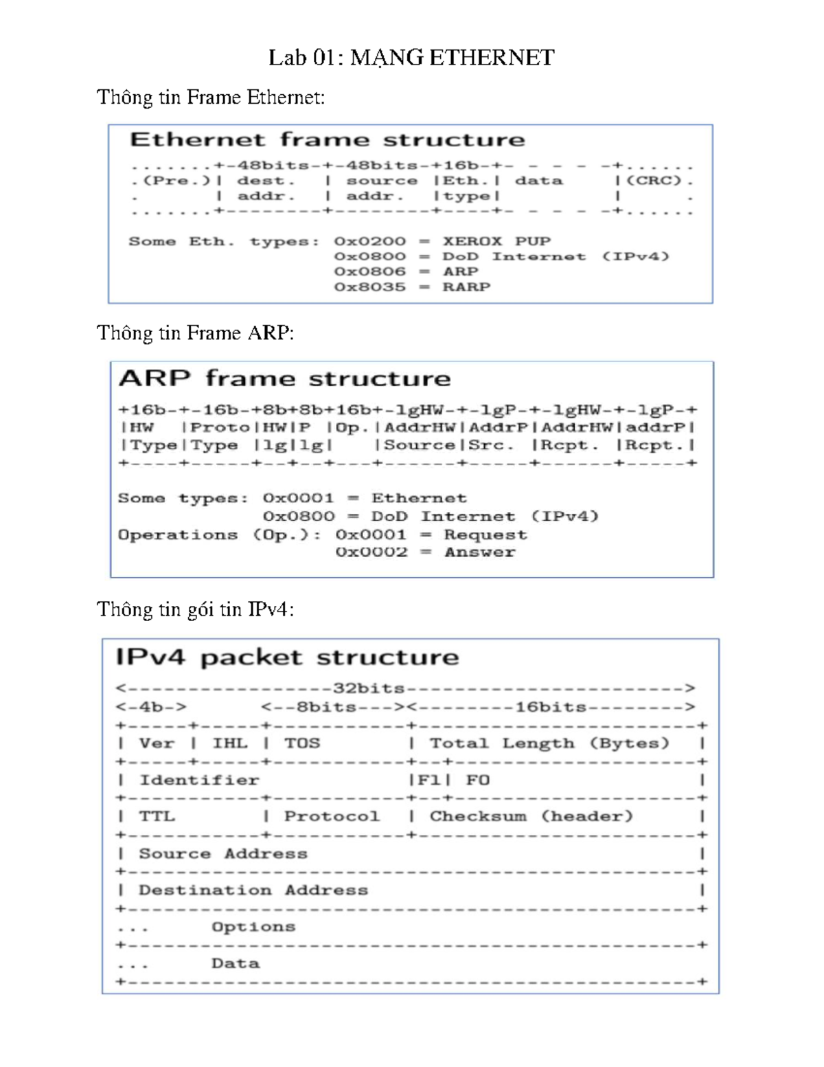 MMT-FUN: Lab 01 - Phân Tích Frame Ethernet và Các Gói Tin Mạng - Studocu