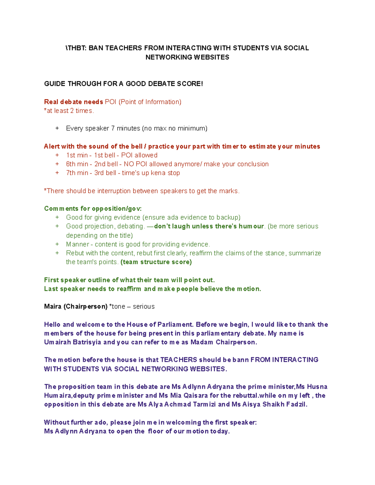 ELC092 REAL Debate Script - \THBT: BAN TEACHERS FROM INTERACTING WITH ...