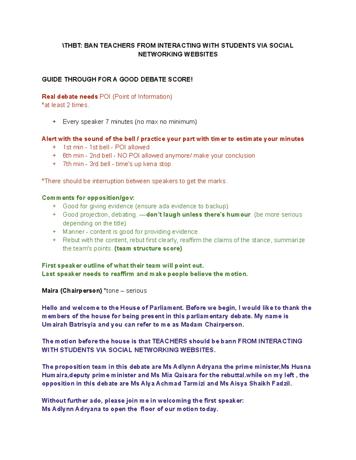 Sample of debate script & expressions - Opening the debate: [some nice ...