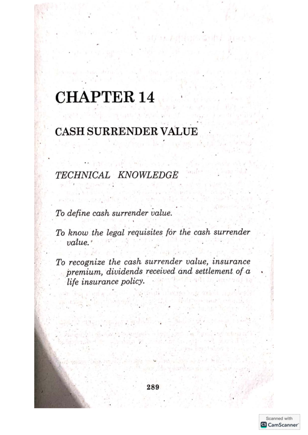 CHAPTER 14: CASH SURRENDER VALUE IN LIFE INSURANCE (CS) - Studocu