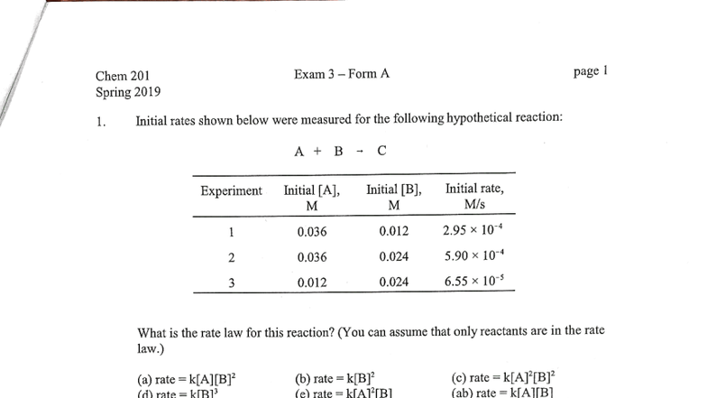 Chem 201 Exam 3 Review - Spring 2019 Form A - Studocu