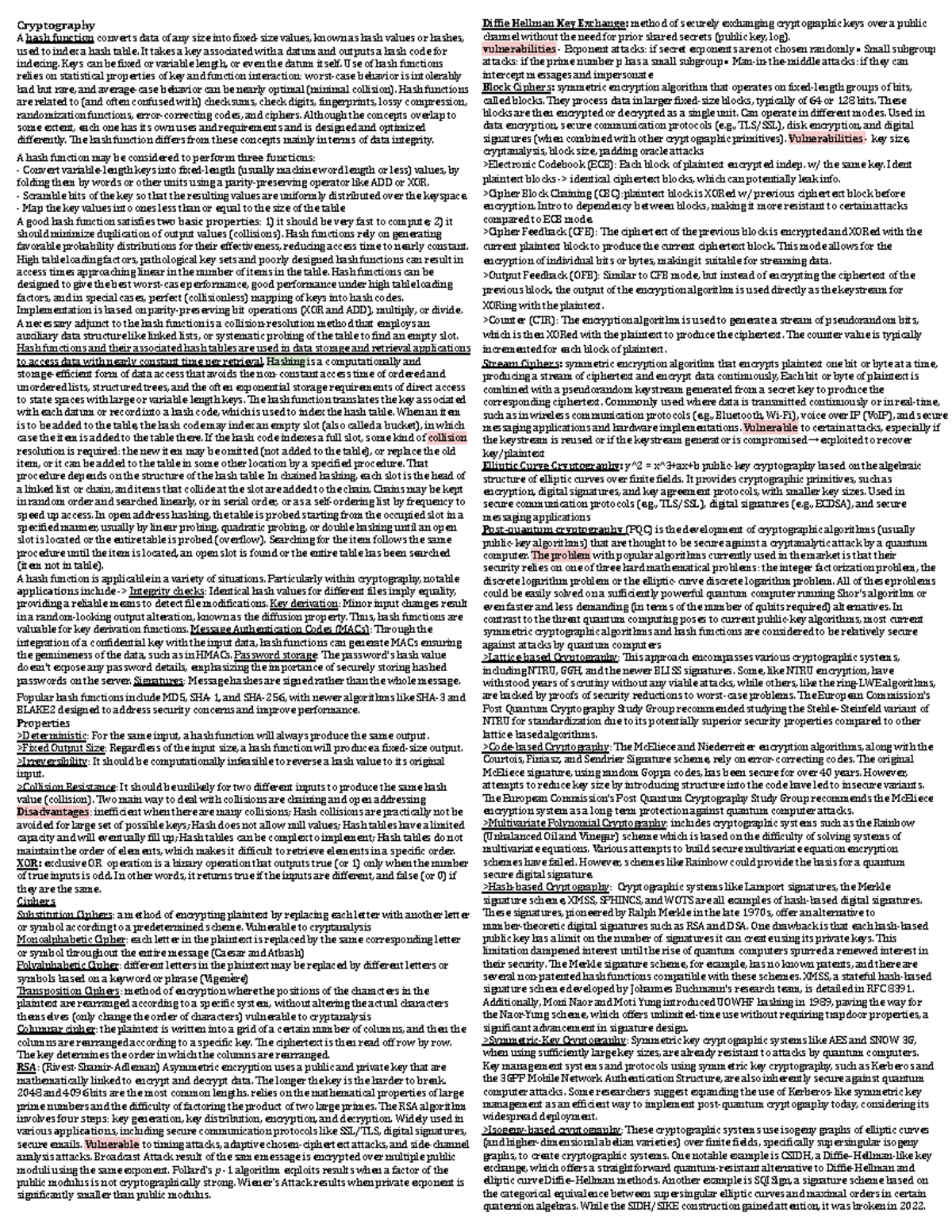 Cybersecurity Cheat Sheet - Cryptography A hash function converts data ...