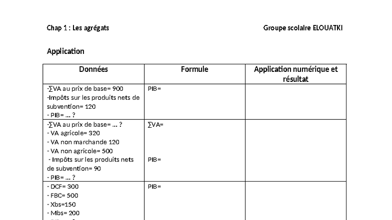 Application agregats - des cas pratiques - Chap 1 : Les agrégats Groupe ...