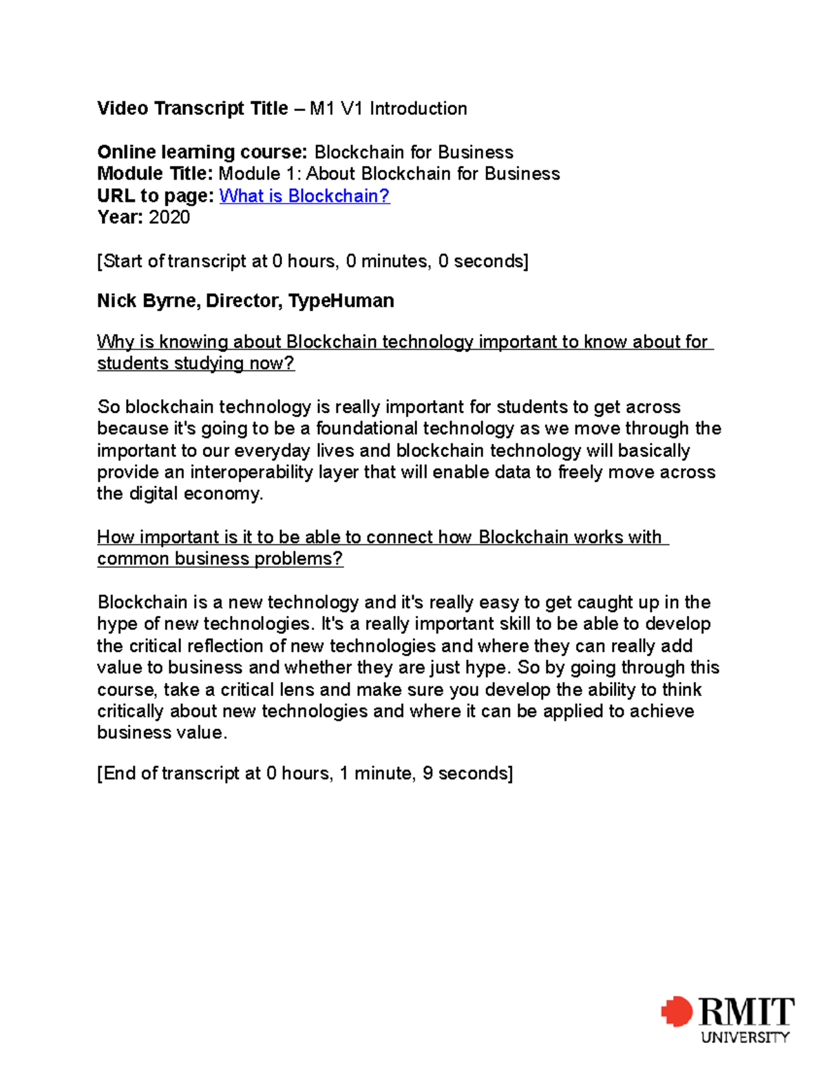 BFB M1 V1 - Introducton video transcript - Video Transcript Title – M1 ...