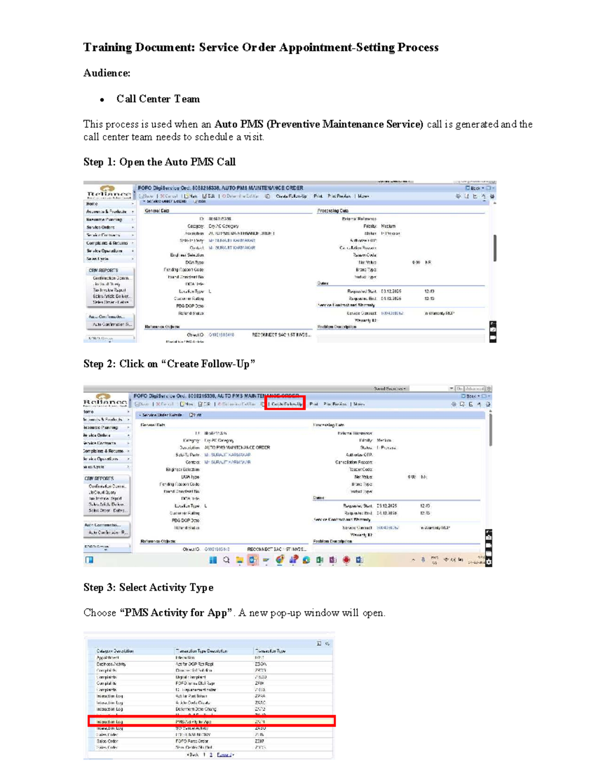 Training Document: Service Order Appointment-Setting Process for Call ...