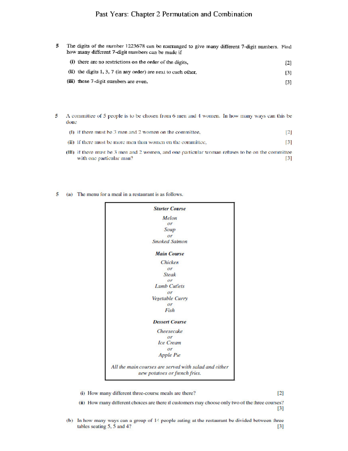 Chapter 2: Permutations and Combinations (Past Years 2002-2010) - Studocu