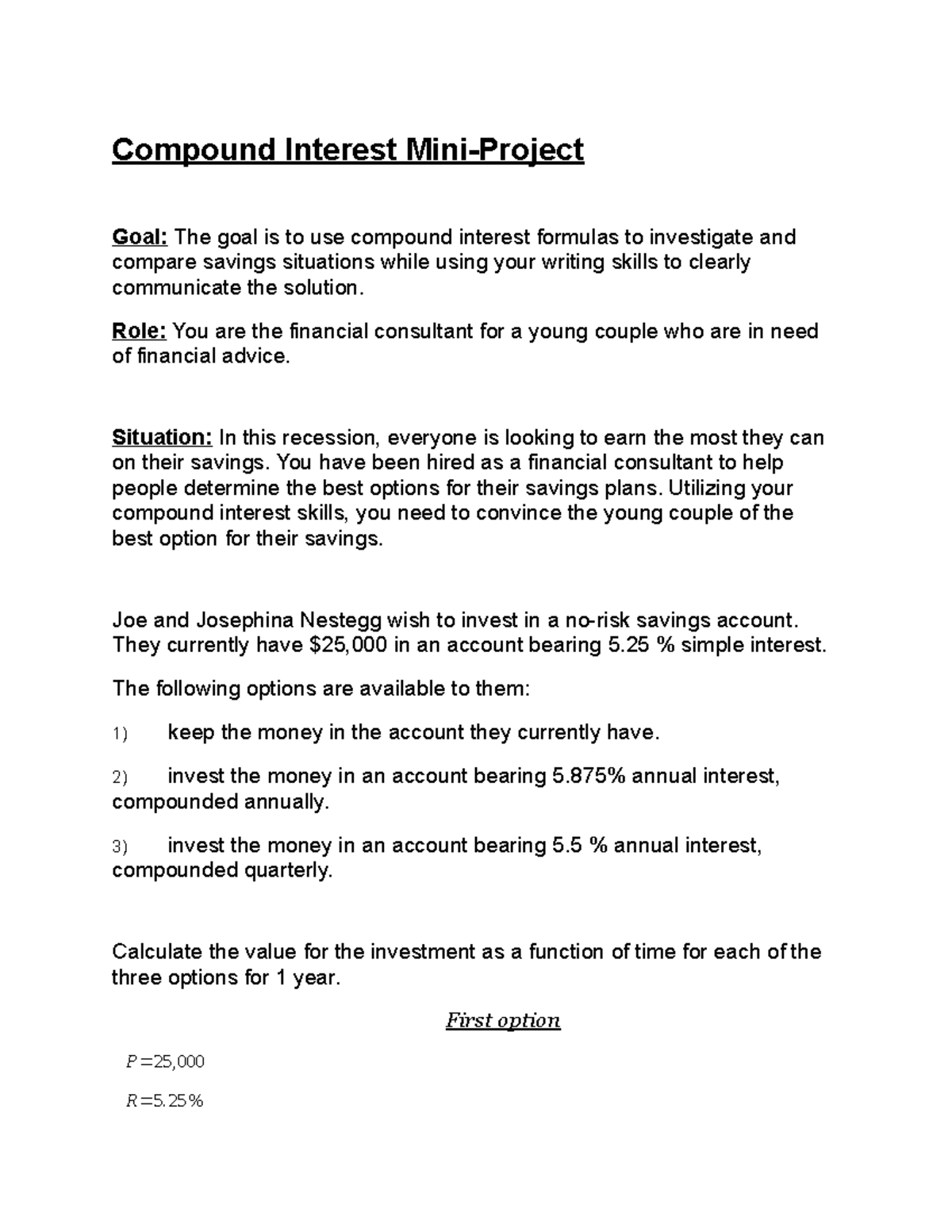 Compound Interest Mini-Project: Financial Consulting for Savings - Studocu