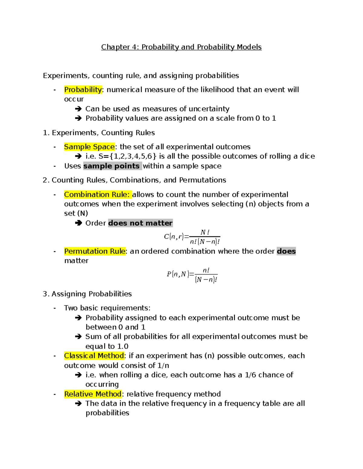 Chapter 4: Probability models, experiments, and counting rules - Studocu