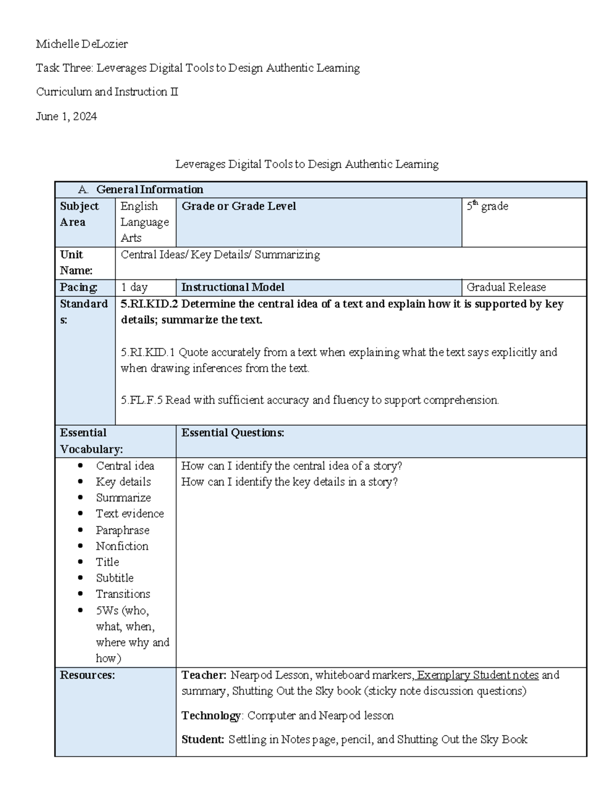 Curriculum & Instruction II: Task 3 - Using Digital Tools for ELA - Studocu