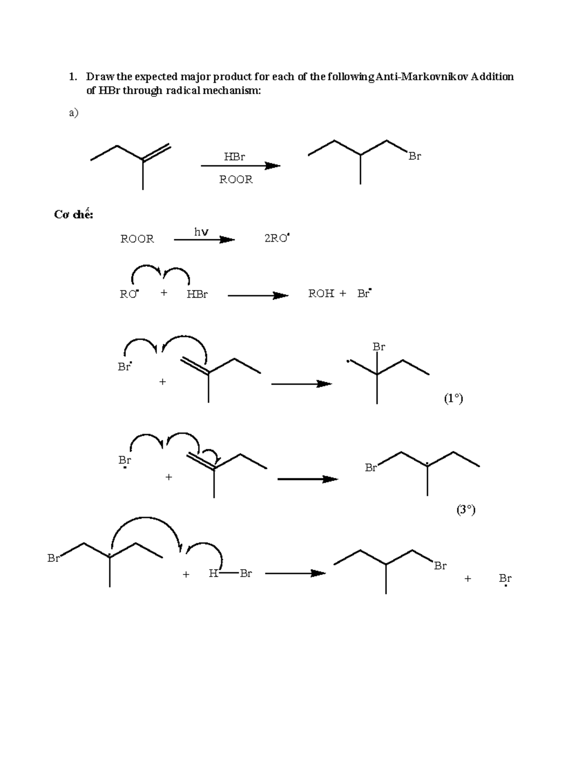 Free-Radical Addition of HBr Anti Markovnikov Addition - Draw the ...