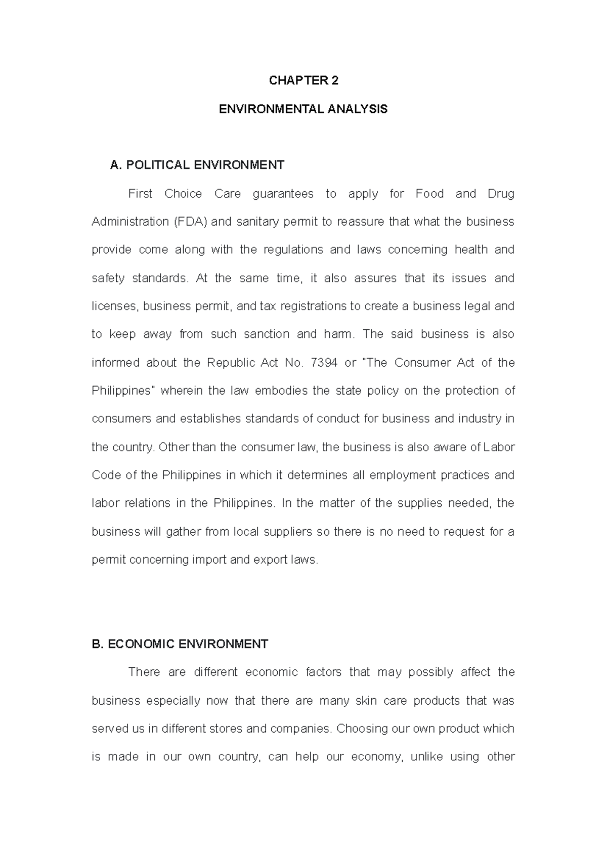 Chapter 2 Environmental Analysis - CHAPTER 2 ENVIRONMENTAL ANALYSIS A. POLITICAL ENVIRONMENT ...