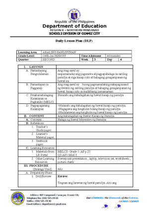 DLP-ESP 1-Q2-WK - Q2-GRADE 1 LESSON - Department of Education REGION X ...