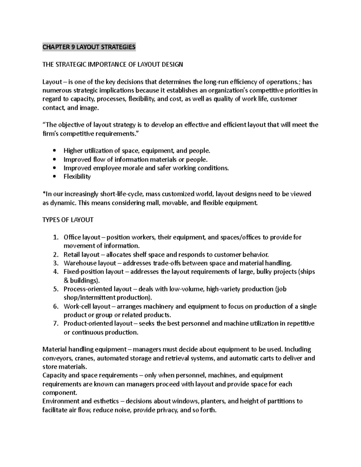 Chapter 9 Layout Strategies - CHAPTER 9 LAYOUT STRATEGIES THE STRATEGIC ...