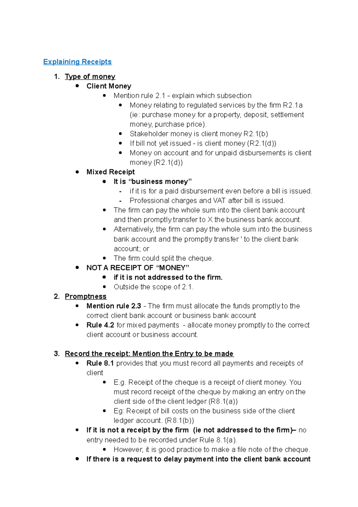 SA Exam - Written - Understanding Client Money and Receipts Rules - Studocu