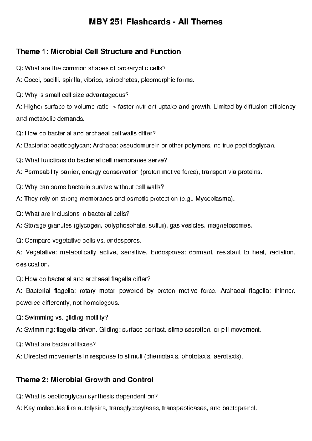 MBY251 Flashcards: Microbial Cell Structure & Growth Themes - Studocu