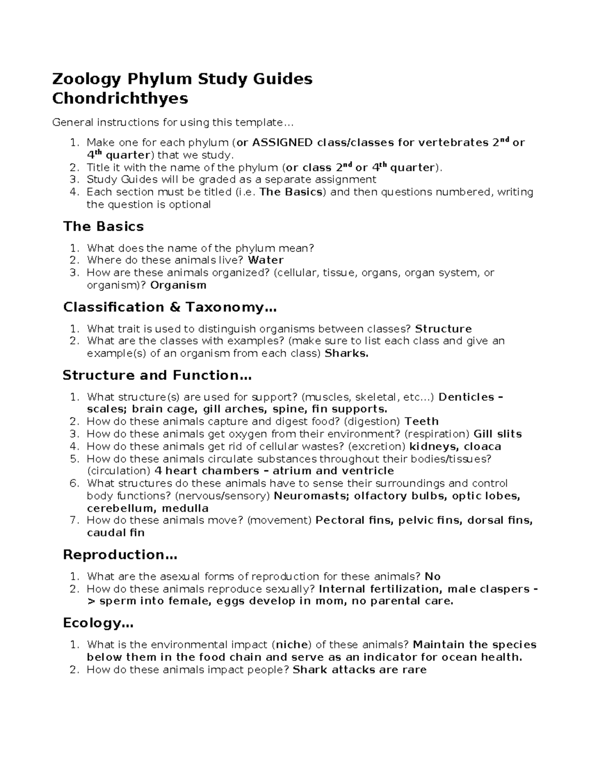 Zoology Study Guide: Chondrichthyes Overview and Key Concepts - Studocu