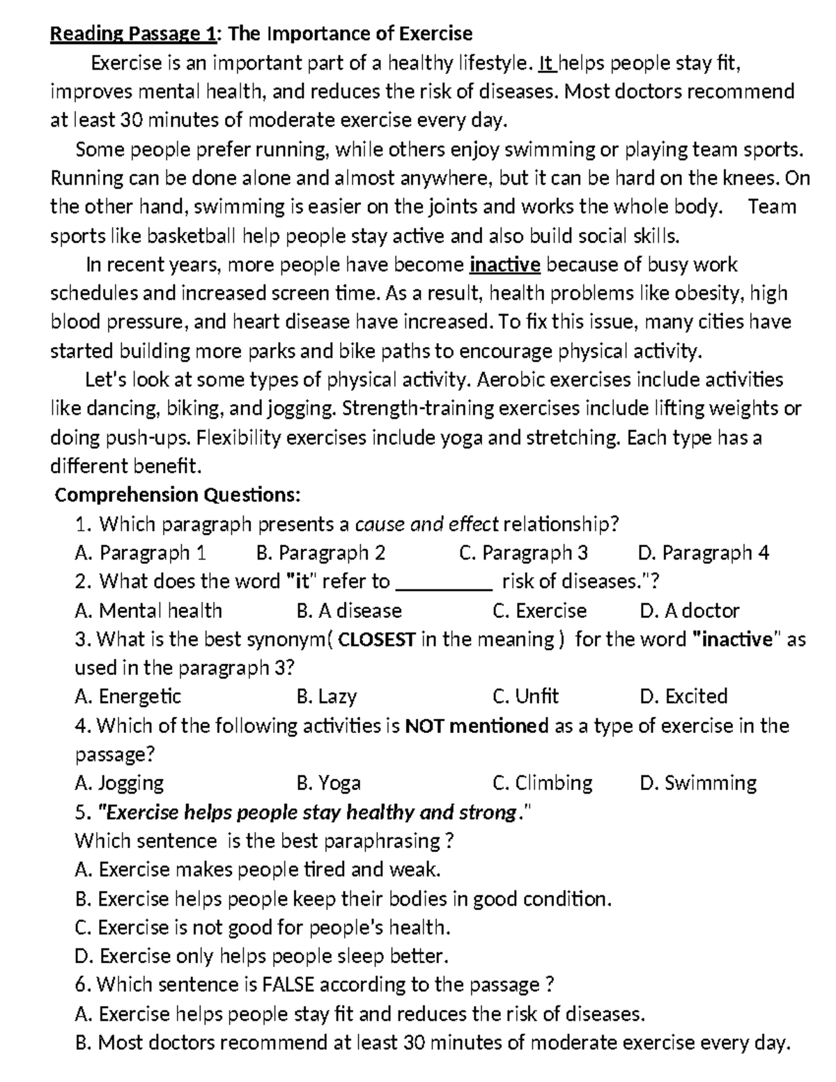 Reading Skills 2: Practice on Comprehension & Analysis - Studocu