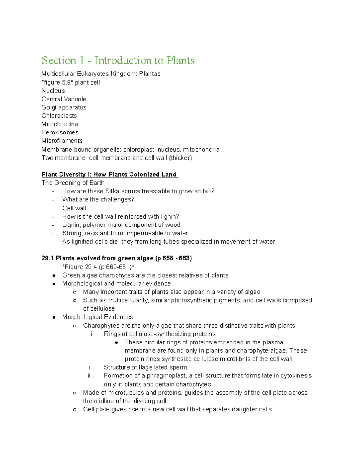 Section 1 - Introduction to Plants (Chapter 29 + 30) - Biol 1001 ...