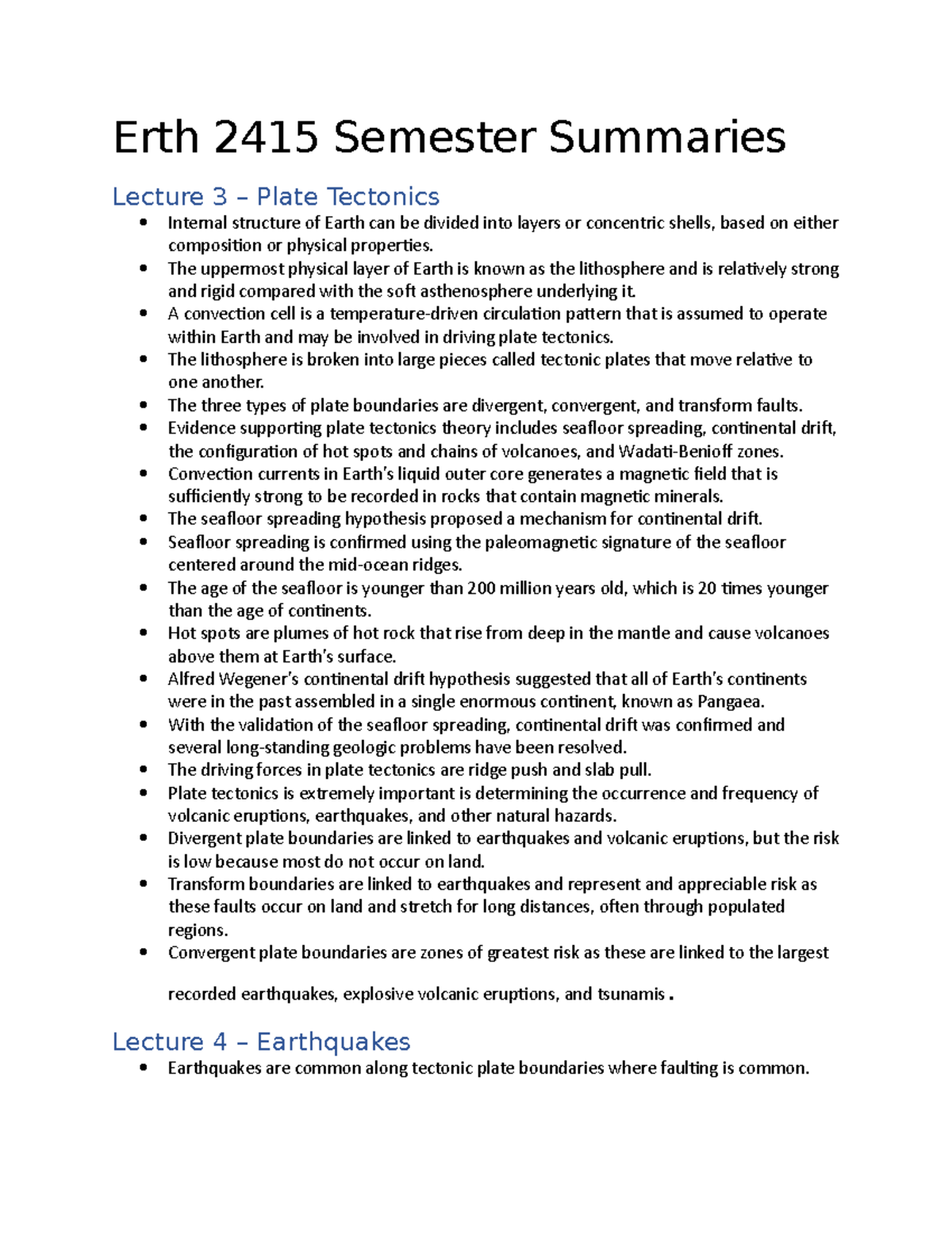 Erth 2415 Semester Summaries - Erth 2415 Semester Summaries Lecture 3 ...