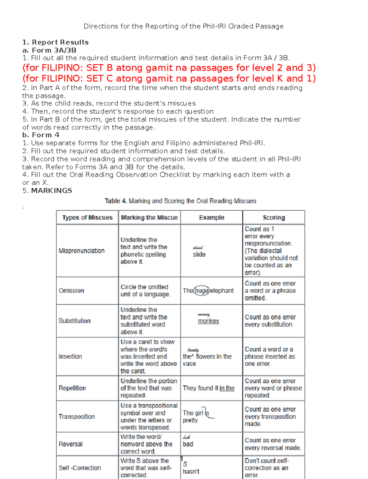 Phil-IRI Reporting Guide: Stage 2 PHIL IRI Instructions & Forms - Studocu