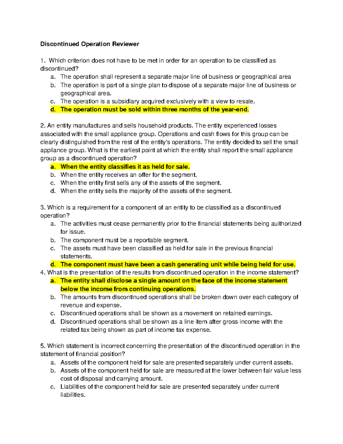 Discontinued Operations Review: Key Concepts & Criteria Analysis - Studocu