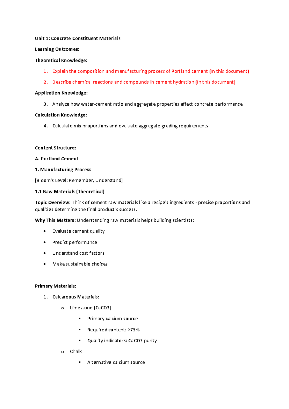 Unit 1: Constituent Materials in Portland Cement Manufacturing - Unit 1 ...