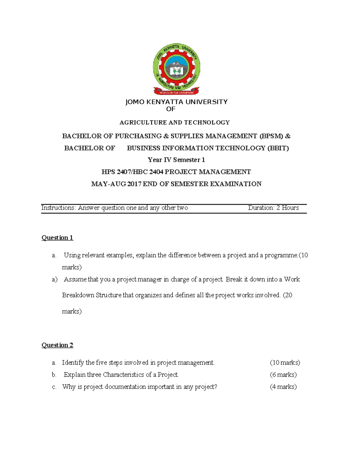 HPS 2404 Project Management - End of Semester Exam Notes - Studocu